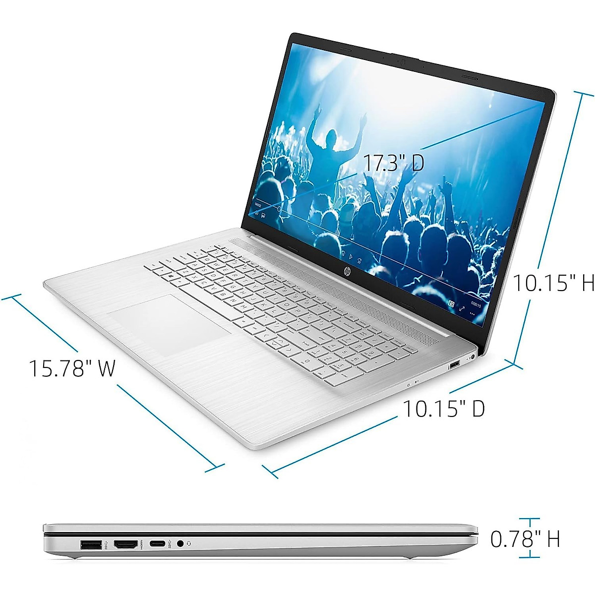 HP 17 17.3" Touchscreen HD+ Laptop Computer, Quad-Core AMD Ryzen 3 5300U (Beat i3-1115G4), 8GB DDR4 RAM, 512GB PCIe SSD, WiFi 6, Bluetooth 5.2, Natural Silver, Windows 11 Home, BROAG Cable
