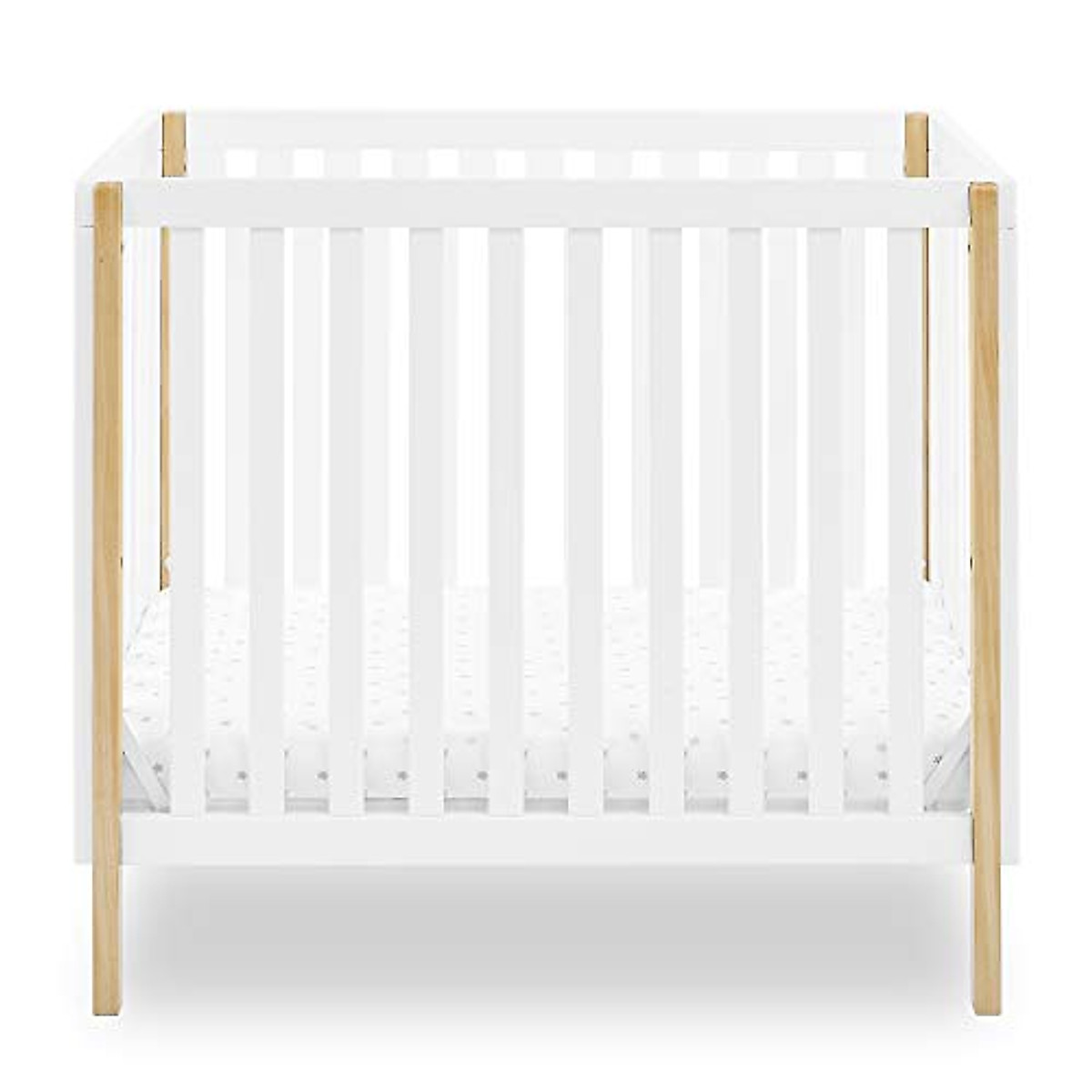 Delta Children Gio Mini Crib with 2.75" Mattress Included, Bianca White/Natural