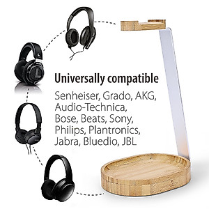Avantree Universal Wooden & Aluminum Headphone Stand Hanger with Cable Holder, Sturdy Desk Headset Mount Rack for Sony, Bose, Shure, Jabra, JBL, AKG, Gaming Headphones Display - TR902