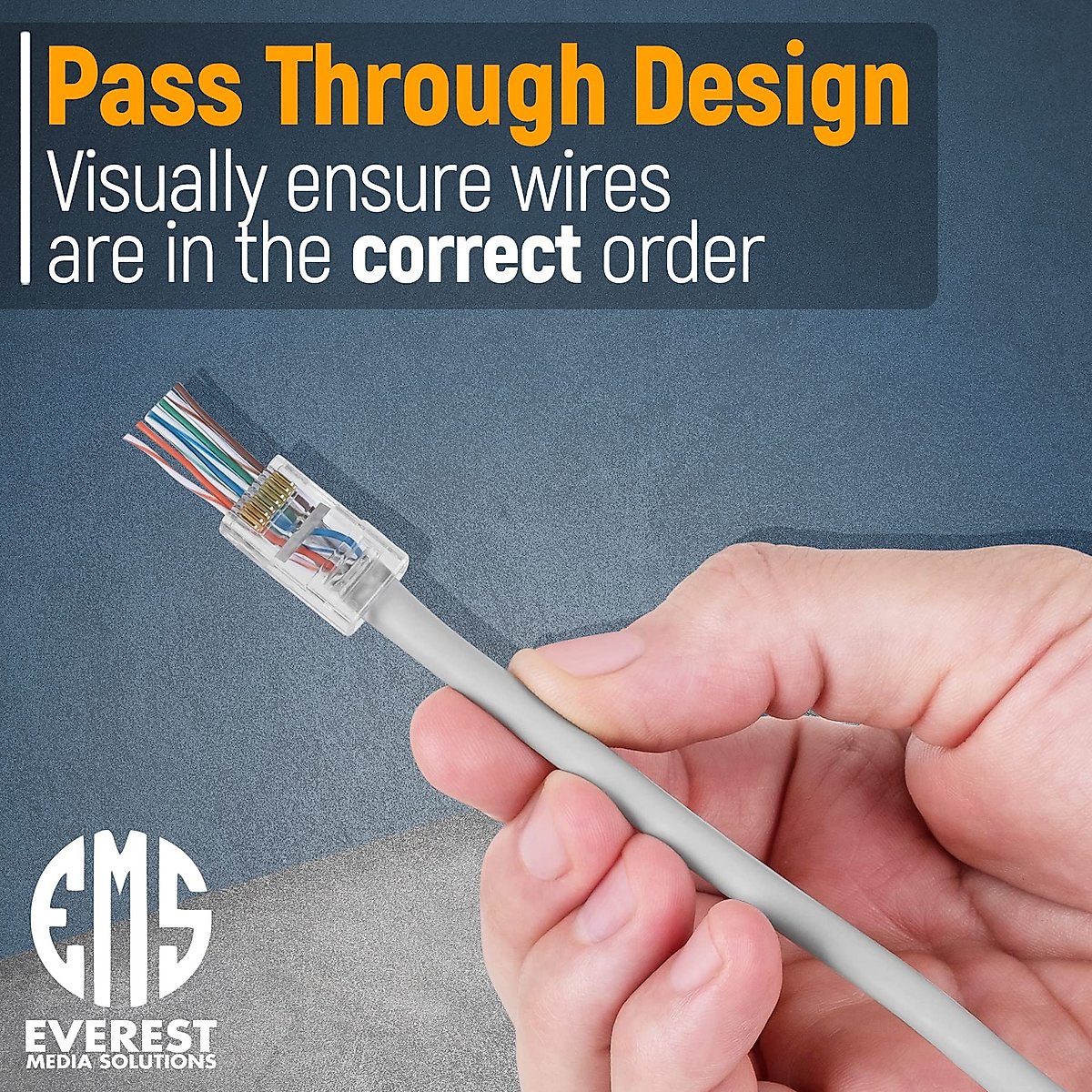 Everest Cat5e RJ45 Pass Through Connector 200-Pack - EZ Cat 5e Pass Through RJ45 Connectors - Cat 5e Connectors - Ethernet Connector, Ethernet Plug - for Solid or Stranded UTP Network Cable
