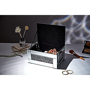 BANQLE Jewelry Box Watch Box Mirrored Makeup Organizer for Dresser Crystal Vanity Box Silver Bling Crushed Diamond