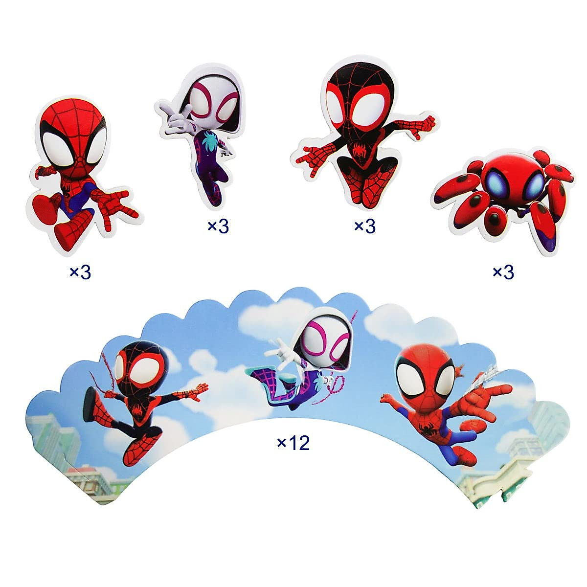12pc Spidey and His Amazing Friends Cupcake Topper And Cupcake Wrapper , Birthday Party Cake Decorate Kids' Party Cake Decorate Supplies