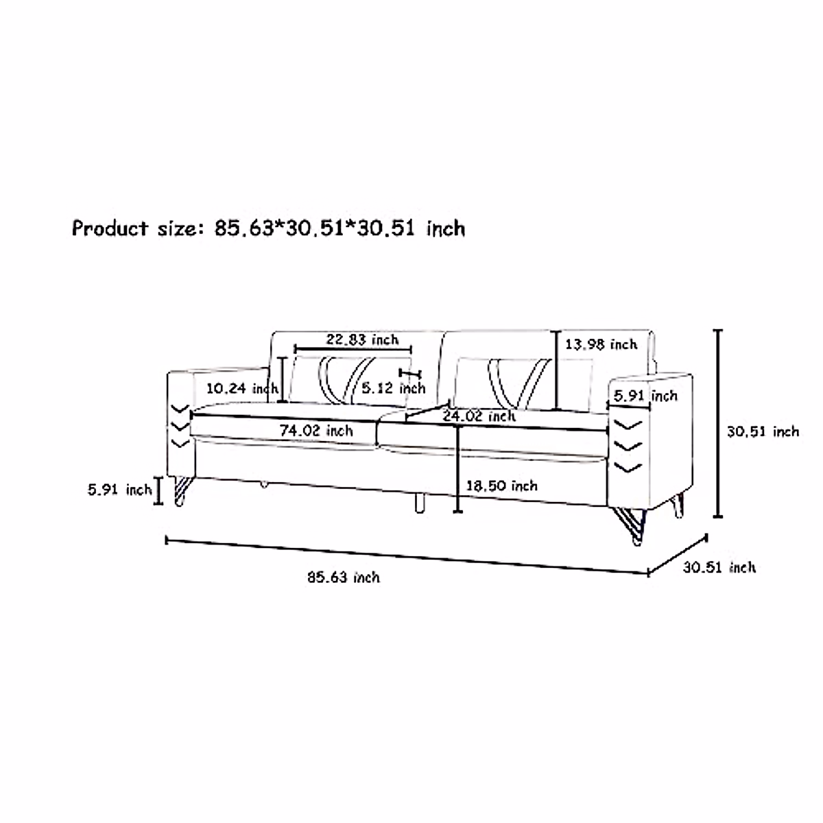 Tomkate 85.63" Modern Sofas for Living Room, Velvet Chesterfield Sofa with Two Lumbar Pillows and Gold Metal Legs, Luxury 3 Seater Sofa Couches for Living Room, Bedroom (Beige)