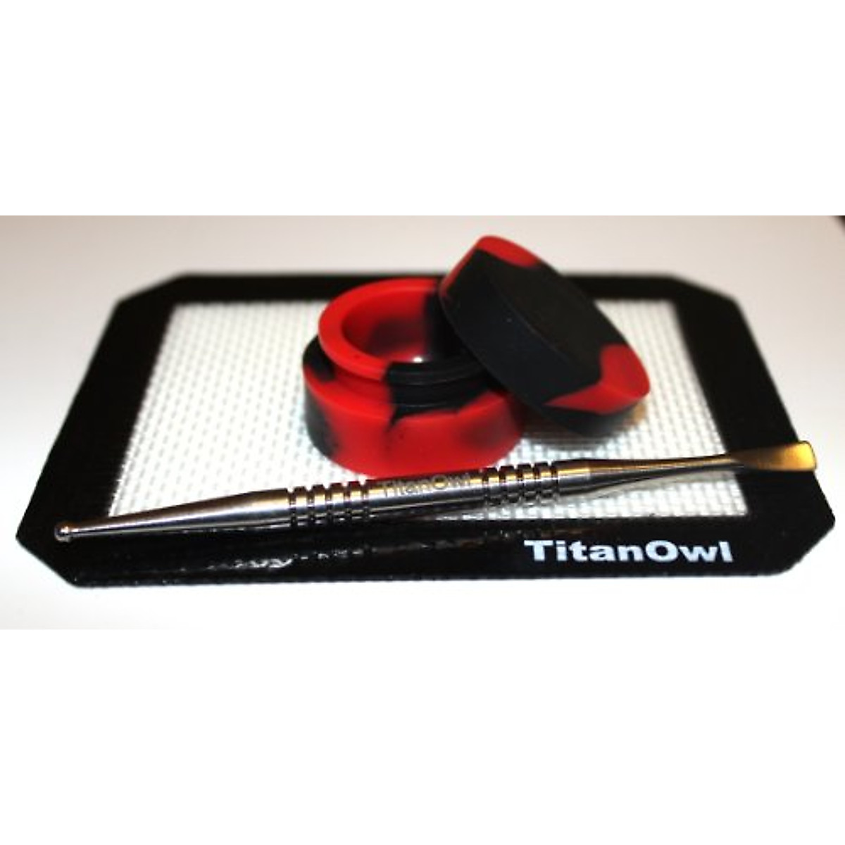 Titanium Carving Tool GR2 Silicone Mat Platnium Cured + Non-Stick Jar Container, 5.5" x 4.5" Pad (Black)