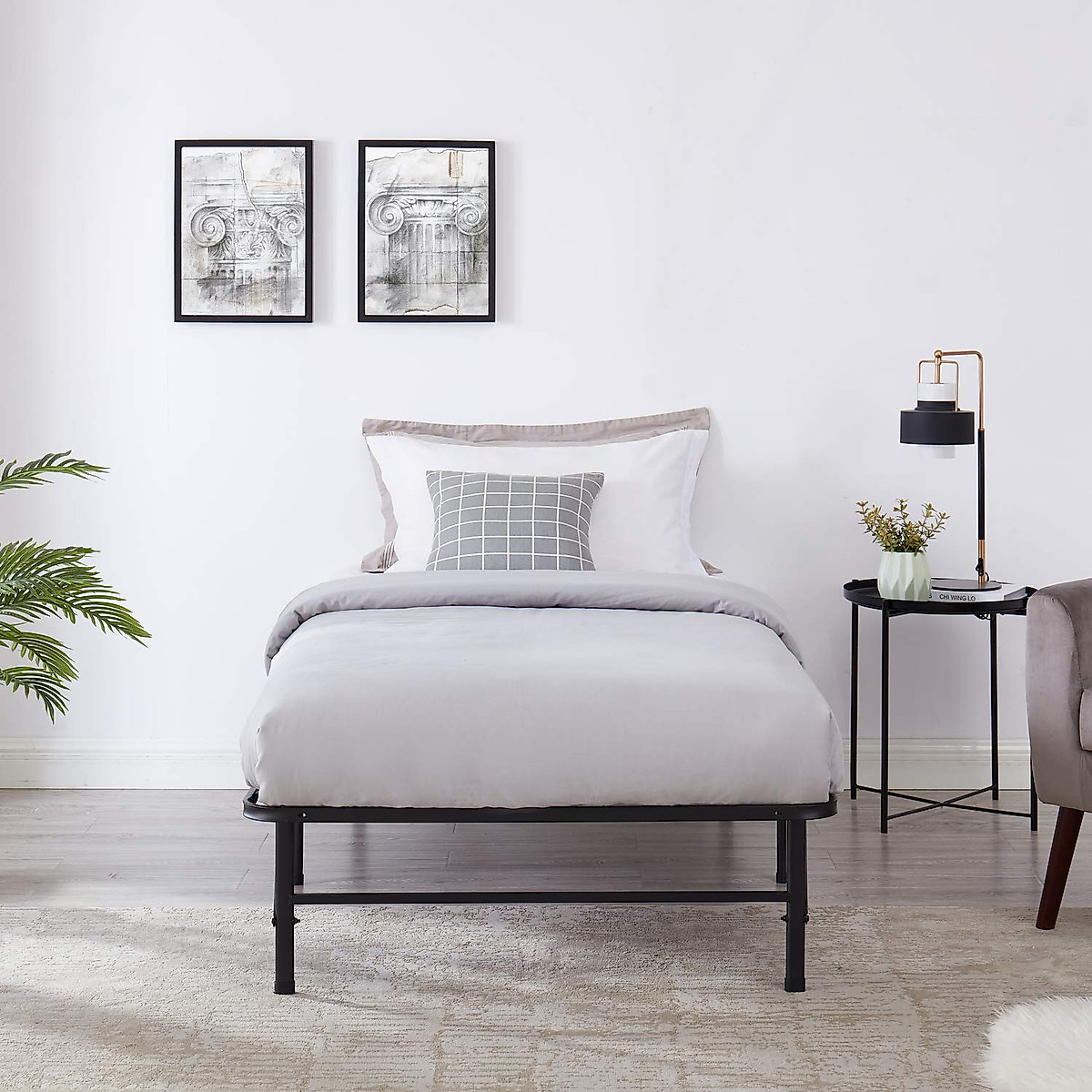 IdealBase 14" Twin Bed Frame Heavy Duty Foldable Bed Frame Folding Bed Frame with Steel Metal Slats Mattress Foundation Box Spring Replacement 600lbs Capacity Platform Bed Twin Bed Frame Size, Black