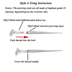 MILACOLATO G23 Titanium Piercing Taper Insertion Pins 18G Taper Piercing Kits for Ear/Nose/Navel/Nipple/Lip/Eyebrow/Tongue/Tragus Helix Stretcher Body Piercing Stretching Kit Assistant Tools