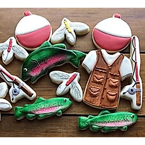 Fishing Cookie Cutter 6 Piece Set from The Cookie Cutter Shop - Fishing Pole, Bobber, Trout, Salmon Cookie Cutters – Tin Plated Steel Cookie Cutters