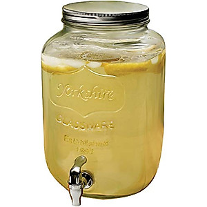Circleware Sun Tea Mason Jar Glass Beverage Dispenser with Lid Entertainment Glassware for Water, Juice, Beer Liquor, Kombucha & Cold Drinks, 2 Gallon, Classic Yorkshire 2-Gal