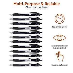 Amazon Basics Retractable Gel Ink Pens - Fine Point Pen, Black, 12-Pack