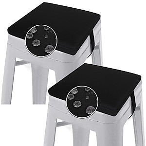 GUEGLSA Indoor Outdoor Bar Stool Cushions 12x12 Inch,Non Slip Square Seat Pad with Straps,Waterproof Fade Resistant Small Metal Chair Cushion Set of 2,Cushion Only, (Black)