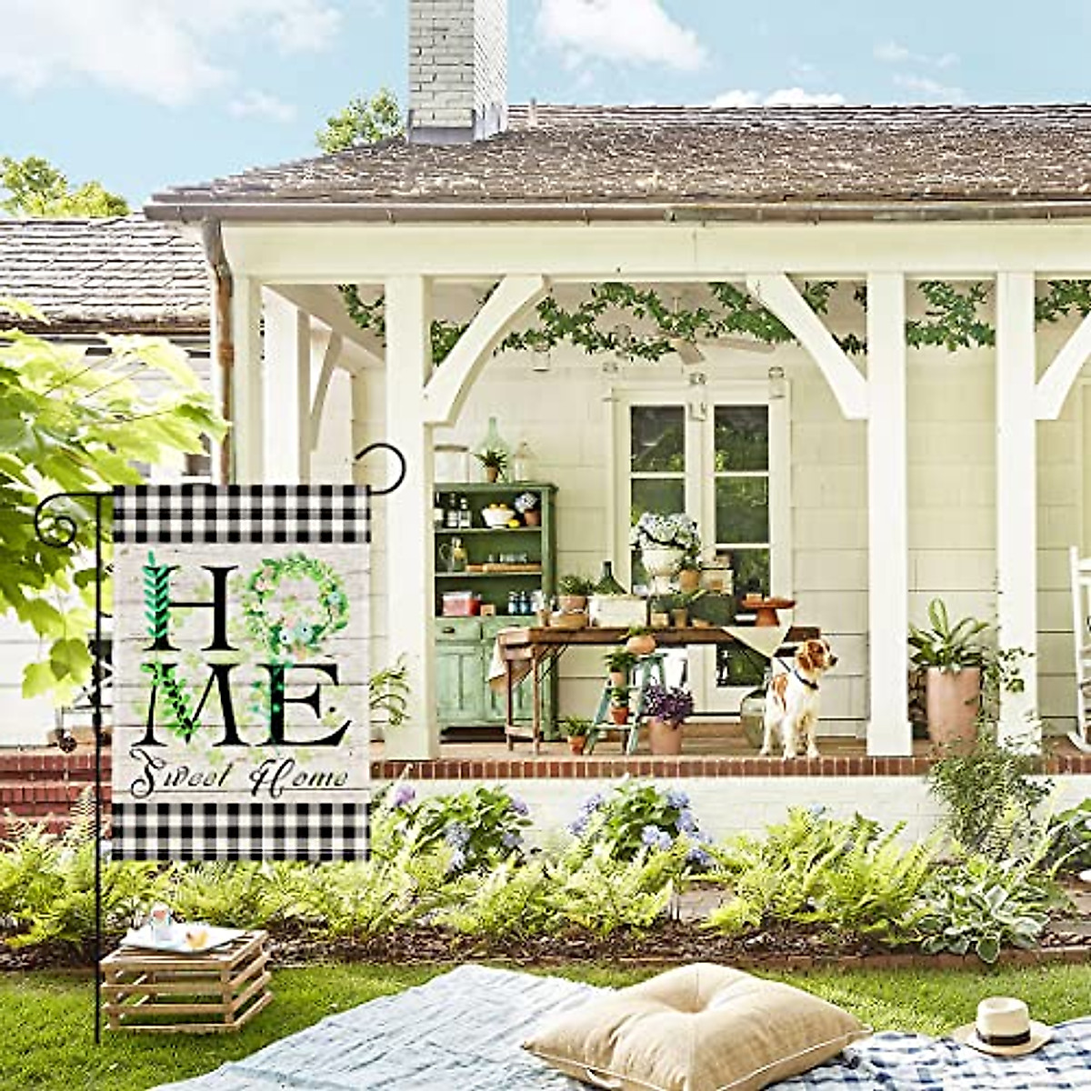 Spring Garden Flag Home Sweet Home Buffalo Plaid Decor Farmhouse Rustic 12x18 Double Sided Burlap Vertical Yard Decor Patio Lawn Outdoor Decorate(HOME)