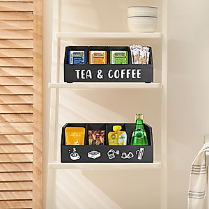 Coffee Station Organizer for Countertop, Wooden Coffee Bar Organization with 8 Compartments, 2 -Tier Tea Bag Organizer for Counter, Black Coffee Accessories for Coffee Bar with Removable Dividers