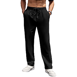 COOFANDY Men's Jogger Sweatpants Cotton Yoga Pants Casual Trousers Lounge Pants Black