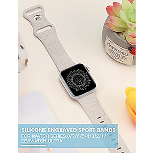 Sunflower Engraved Band Compatible with Apple Watch Bands 38mm 40mm 41mm Women Girls, TOYOUTHS Floral Lace Cute Fancy Fashion Stretchy Sport Silicone Flower Straps for iWatch Series 8/7/6/5/4/3/2/1/SE