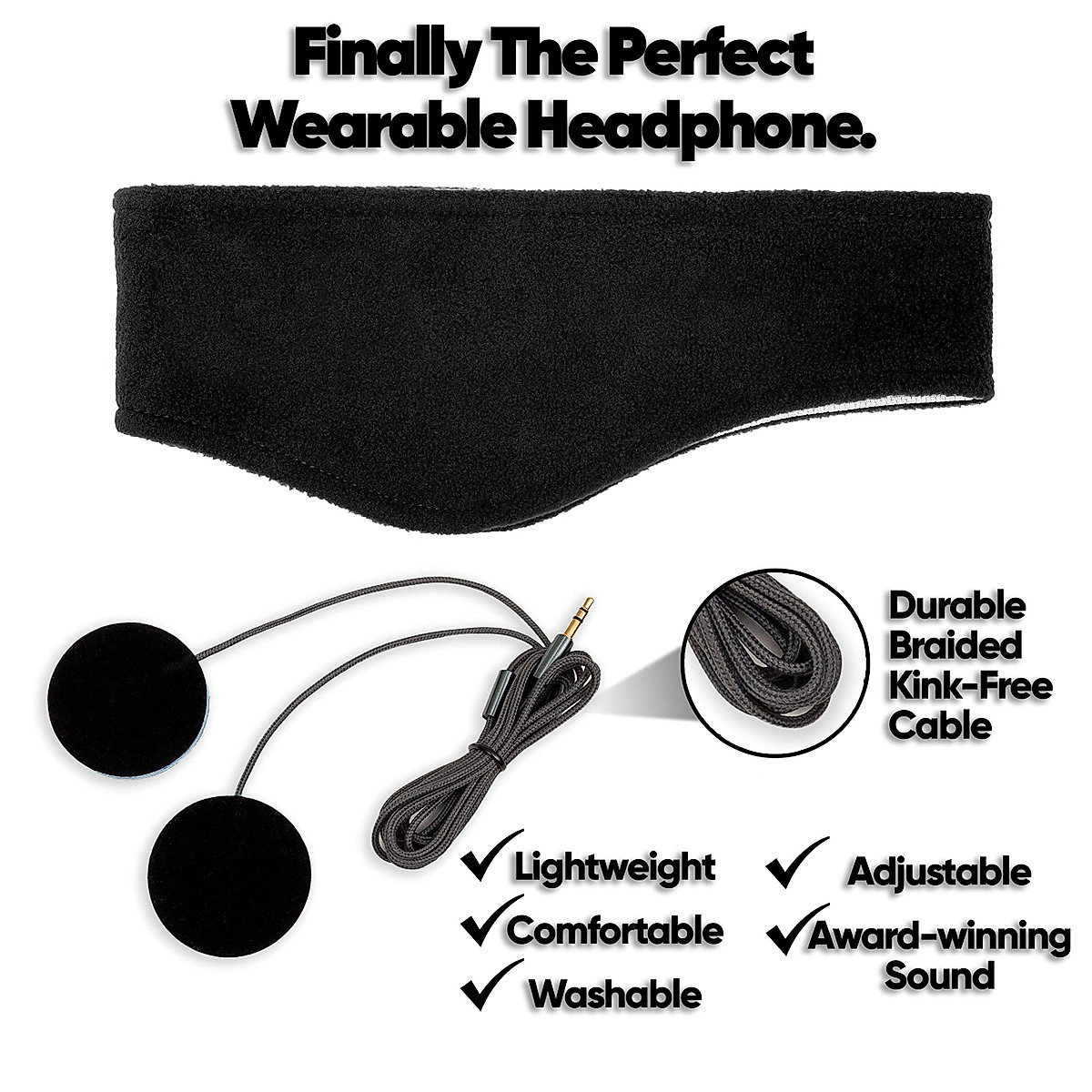 CozyPhones Sleep Headphones - Over Ear Headphones from Ultra Thin Cool Mesh Wired for Side Sleepers, Meditation, Running, Laptop, and Phone - Black Lycra