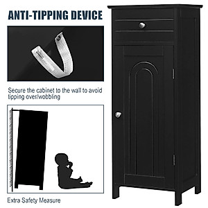 MAT EXPERT Floor Storage Cabinet, Bathroom Freestanding Side Storage Organizer, Single Door Floor Storage Cabinet w/Drawer & Adjustable Shelves, Modern Side Cabinet for Entryway Living Room (White)