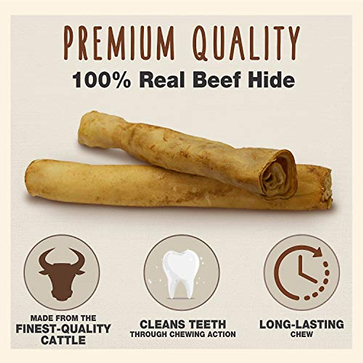 Cadet Premium Grade Beef Hide for Dogs, Long Lasting Rawhide Retriever Rolls, Single Ingredient Dog Chews, Peanut Butter Flavor, 10 Inch (4 Count)