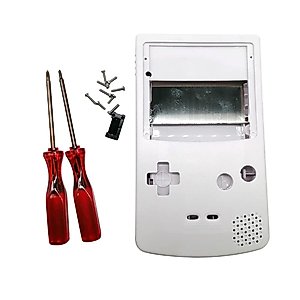 Cowhilan Replacement IPS Full Housing Shell Case + Screwdrivers Compatible with Gameboy Color GBC IPS Highlight Screen Console, White
