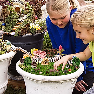 Canlierr 58 Pieces Miniature Fairy Garden Accessories Outdoor DIY Micro Landscape Ornaments Include Mixed Model Trees, Faux Green Moss, Mini House Animal Yard Figurines for Dollhouse Craft