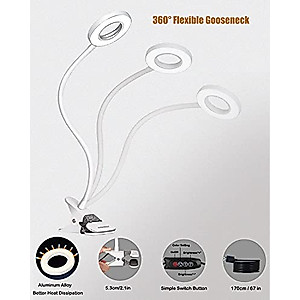 EYOCEAN LED Clip on Light Reading Light, USB Eye-Care Reading Light for Headboard, 3 Modes & 10 Dimming 7W Clamp Desk Lamp, 360°Flexible Gooseneck Night Light(Adapter Included), White