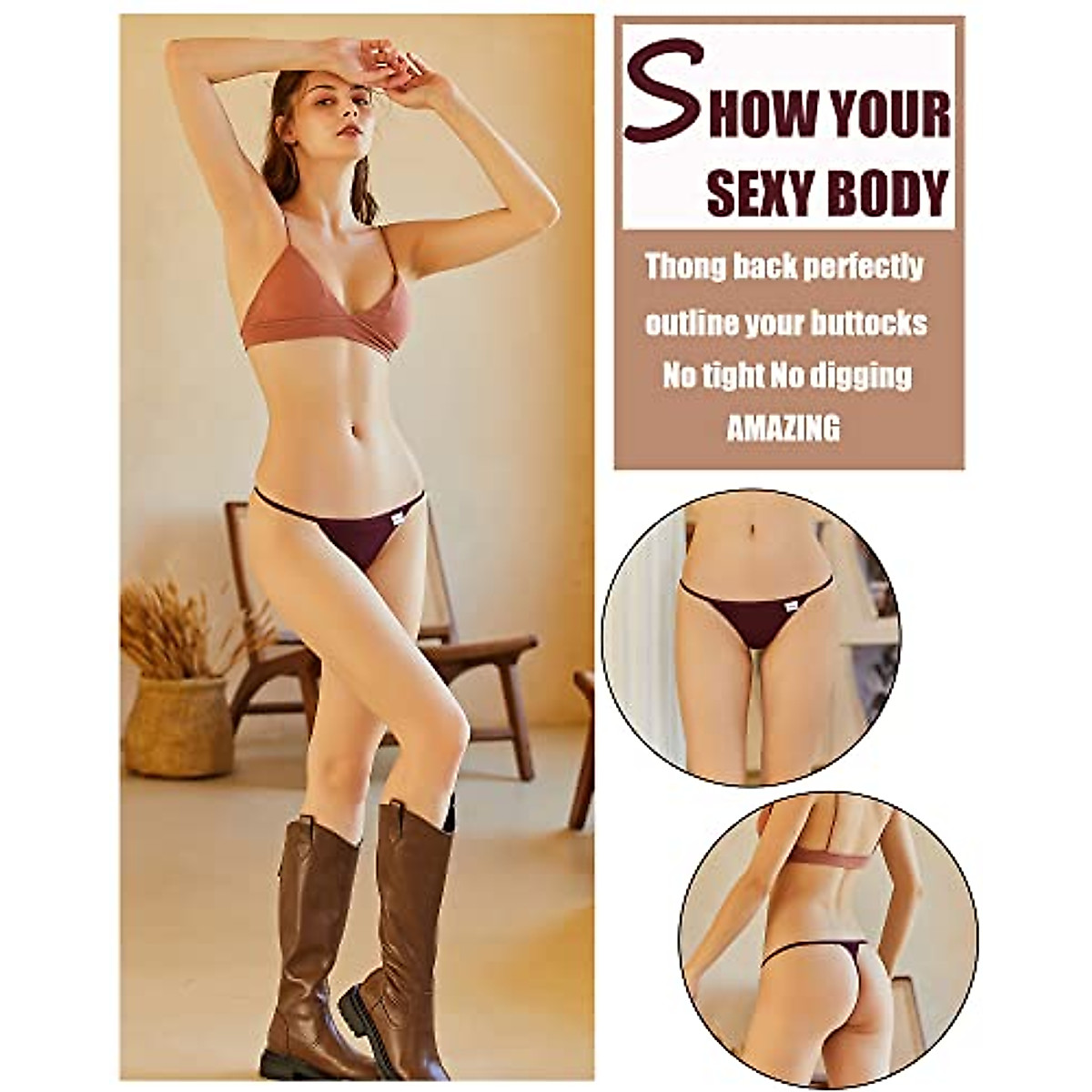 FINETOO 10 Pack G-String Thongs for Women Cotton Panties Stretch T-back Tangas Low Rise Hipster Underwear Sexy S-XL (10 pack thongs, Small)