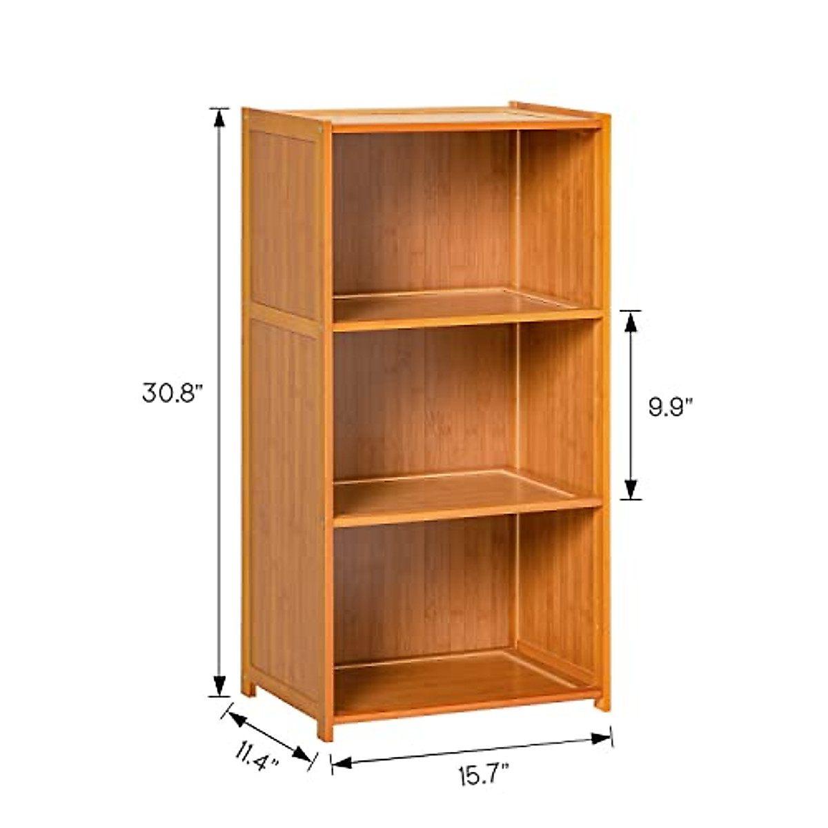 MoNiBloom Bamboo 3 Tier Narrow Bookshelf Freestanding Display Storage Shelves Cabinet Furniture for Bedroom Living Room Kitchen, Brown