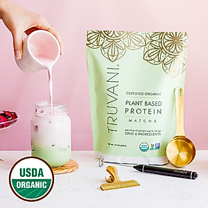 Truvani Vegan Matcha Protein Powder with Frother & Scoop Bundle - 20g of Organic Plant Based Protein Powder - Includes Portable Mini Electric Whisk & Durable Protein Powder Scoop