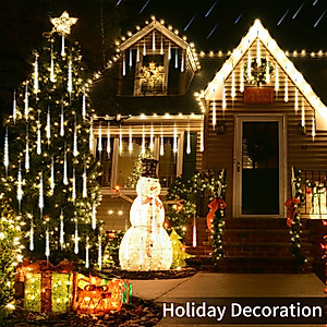 Blingstar Meteor Shower Lights 16Inch 20Tubes 720LED Christmas Outdoor Waterproof Falling Rain Extendable Cascading Icicle for Indoor Outside Xmas Halloween Tree Decor, Cool White