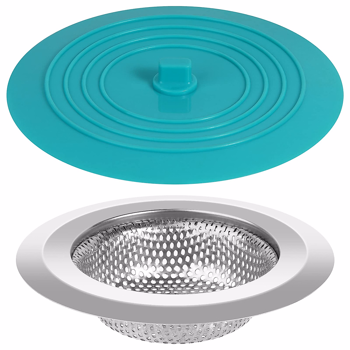 Kitchen Sink Strainer Sink Stopper - tifanso 2 PCS Sink Strainer Stopper Kit, Universal Silicone Drain Cover, 4.5 Inch Stainless Steel Sink Drain Strainer, Food Catcher for Kitchen Sink