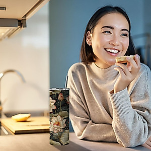 Medpol lotus flowers insulated tumblers，lotus flowers coffee cup Gift，lotus flowers Drinking Glasses-Tea Cup-Coffee Mug tumbler with lid and straw 20 oz insulated tumbler cups