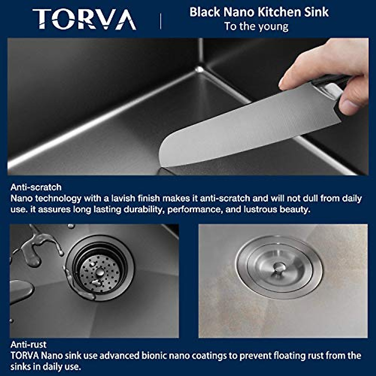 TORVA 25 x 18 Inch Gloss Black Ceramic Coating with NanoTek Undermount Kitchen Sink, PVD Coated Gunmetal Sink,16 Gauge Stainless Steel Wet Bar or Prep Sinks Single Bowl, Dark Gray