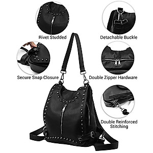 Cortelay Backpack Purse for Women Leather Ladies Fashion Designer Rivet Studded Travel Convertible Crossbody Shoulder Bag
