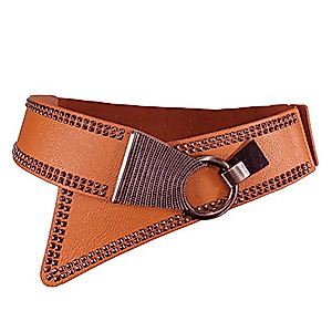 Women's Fashion Vintage Wide Waist Belt Elastic Stretch Cinch Belts With Interlock Buckle,Brown
