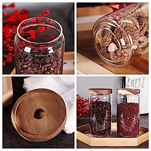 SAIOOL Home Borosilicate Glass Kitchen jars/Canisters with Acacia Wood Airtight Lid Set-2 Pack 30Oz/900ml,Minimalist Preprinted Farmhouse Style. White Matte Sticker Black Text.