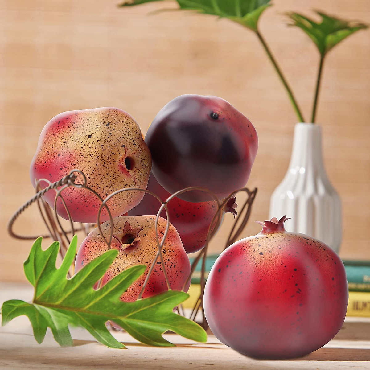 Woration 6 PCS Artificial Pomegranates Fake Realistic Simulation Fruits Vivid Pomegranates for Home Ornament Fruit Desk Office Restaurant Decorations & Props