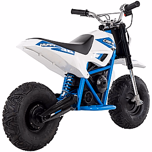 Huffy CR8-R Electric Mini Bike for Teens, 19MPH Max Throttle Speed, Full Suspension, 350W Motor and 36V Battery, Ages 14+, Max Weight 130lbs., Kickstand Included, Blue Racing Graphics