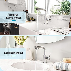 Crea Kitchen Faucets with Pull Out Sprayer, Bathroom Sink Faucets Mini Bar Prep Faucet Single Handle 3 Hole Kitchen Farmhouse utility Faucet Outdoor Laundry, Brush Nickel