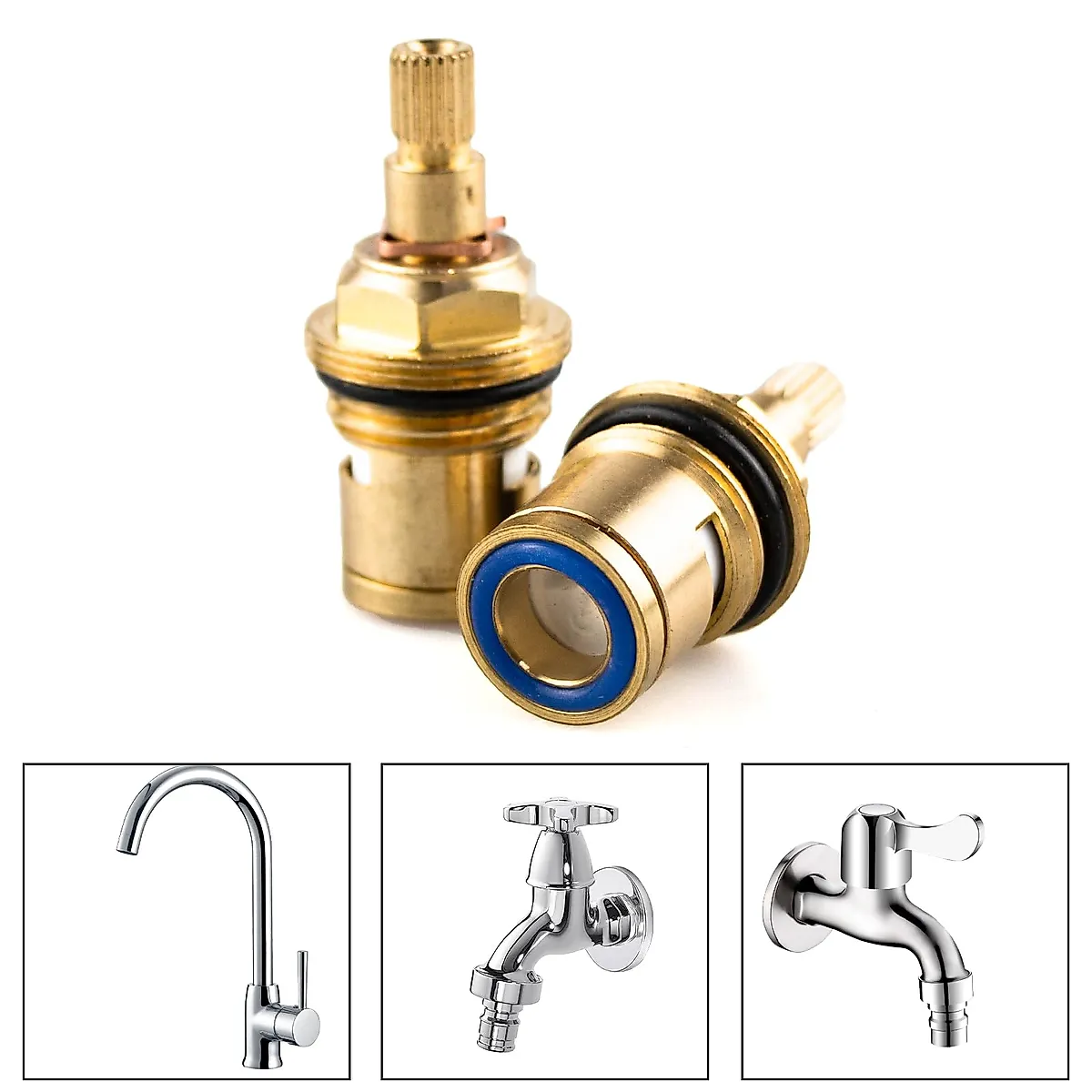 2-Pack Brass Ceramic Stem Disc Cartridge G1/2" Replacement Brass Faucet Valve, Faucet Repair Replacement Parts for Bathroom Kitchen Tap Sink Faucet