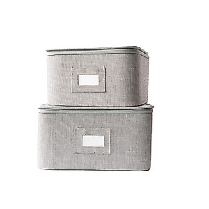 In This Space Grey Twill Hard Shell(tm) Two Square China Plates Storage Container With Secure Lid for dinner round or square plates (11.5” and 9.5”)