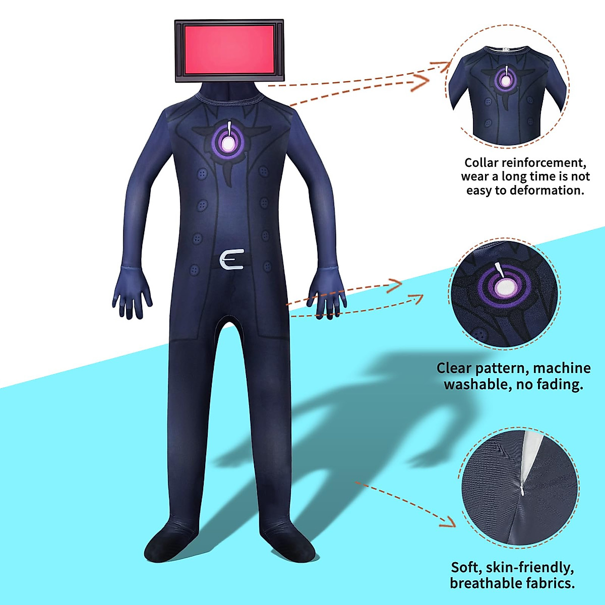 Poterloy TV Man Cosplay Jumpsuit For Boy Halloween Costume Skibidi Toilet Bodysuit Speaker Man 3d Prnint Patterns with MaskFor Game Fans 6-7 Years