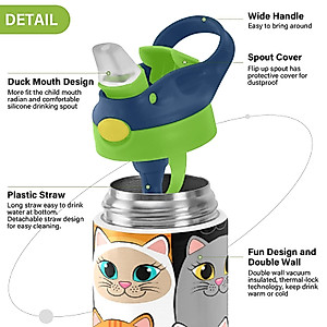 Cute Kittens Water Bottle with Straw Lid for Kids, Insulated Stainless Steel Thermoses for School Boys Girls, 12oz