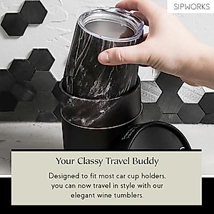 Sipworks Wine Tumbler with Lid - 12 oz Stainless Steel Tumblers with Removable Lid & Double Walled Vacuum Insulation - Leakproof, Shatterproof Insulated Wine Tumbler for Travel - Rose Gold