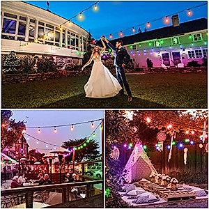 SHINE HAI 2-Pack 48FT Outdoor RGB String Lights, Cafe LED String Light with 30+5 Shatterproof Edison Bulb Dimmable, Commercial Light String for Patio Backyard Christmas Party, 2 Remote, 96FT