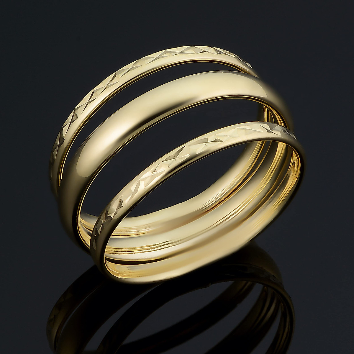 10k Yellow Gold High Polish Diamond-cut Triple Stacked Band Ring (size 6)