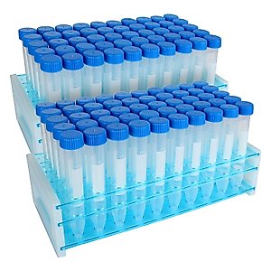 100pcs Conical Centrifuge Tubes 15mL, Clear Plastic Centrifuge Tubes with Leak-Proof Screw Caps, Plastic Graduated Lab Test Container with 2Pcs Test Tube Rack for Scientific Experiments