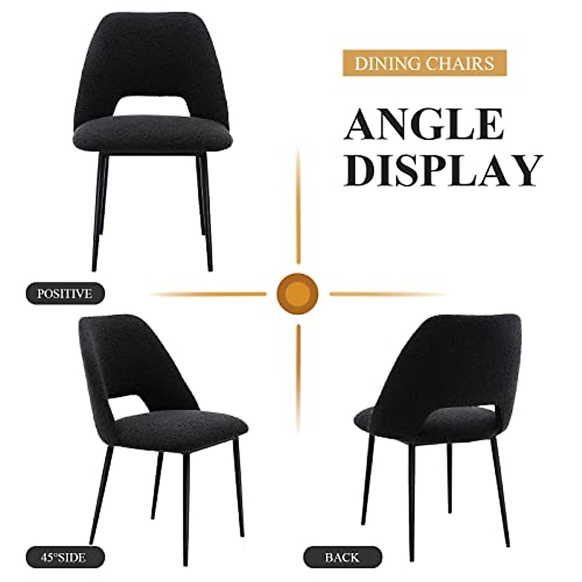 JIRAIN Modern Dining Chair Set of 2, Boucle Dining Chairs with Metal Legs, Round Back Upholstered Chairs for Kitchen Living Room