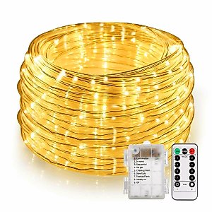 Bebrant LED Rope Lights Battery Operated String Lights-40Ft 120 LEDs 8 Modes Outdoor Waterproof Fairy Lights Dimmable/Timer with Remote for Camping Party Garden Holiday Decoration(Warm 1 Pack)