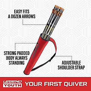 Legend Arrow Quiver for Kids and Adults - Arrow Case for 16 Arrows - Back Bow Quiver for Left or Right-Handed Archers - Sling Arrow Carry Case - Arrow Holders for Archery with Padded Shoulder Strap