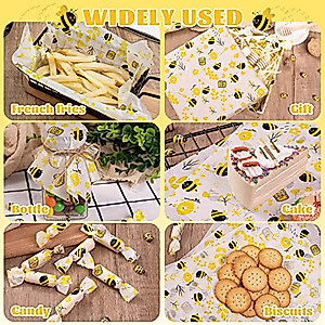 100 Pcs Wax Paper Sheets for Food, Bee Day Wax Paper for Food Sandwich Wrap Paper Deli Wraps, Waterproof Oil-proof Picnic Basket Liners with Bee Pattern for Kitchen Handmade Food