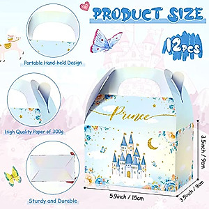 Princess and Prince Treat Boxes Pink Princess Boxes Blue Prince Castle Gift Boxes Little Princess Crown Goodie Boxes Royal Prince Cardboard Boxes for Boy Girl Birthday (Prince and Princess, 12 Pcs)